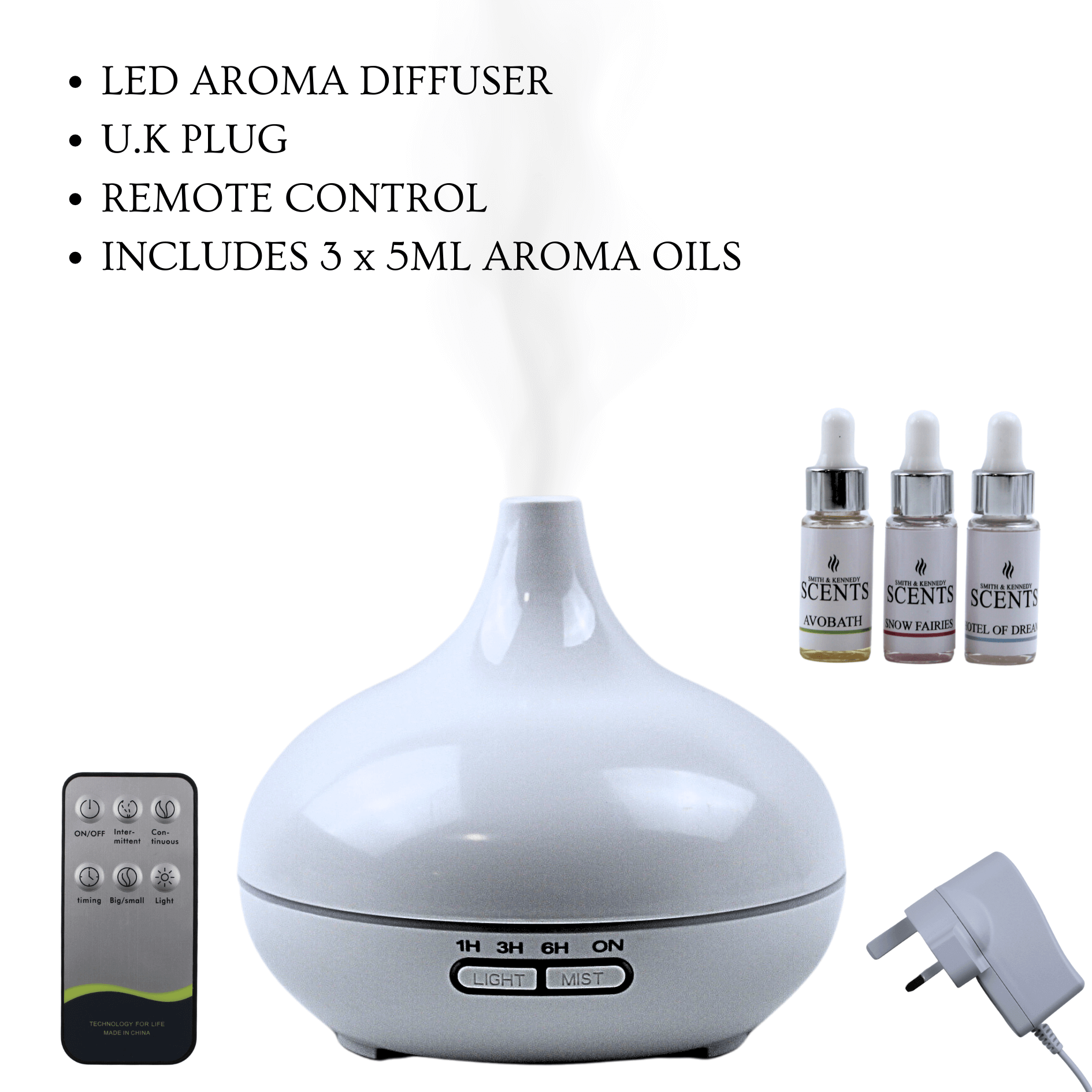 White LED Electric Aroma Diffuser / Get 3 Free Aroma Oils